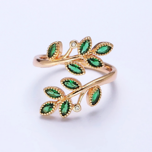 Green Leaf Adjustable Gold Ring - Happy Goods Unlimited